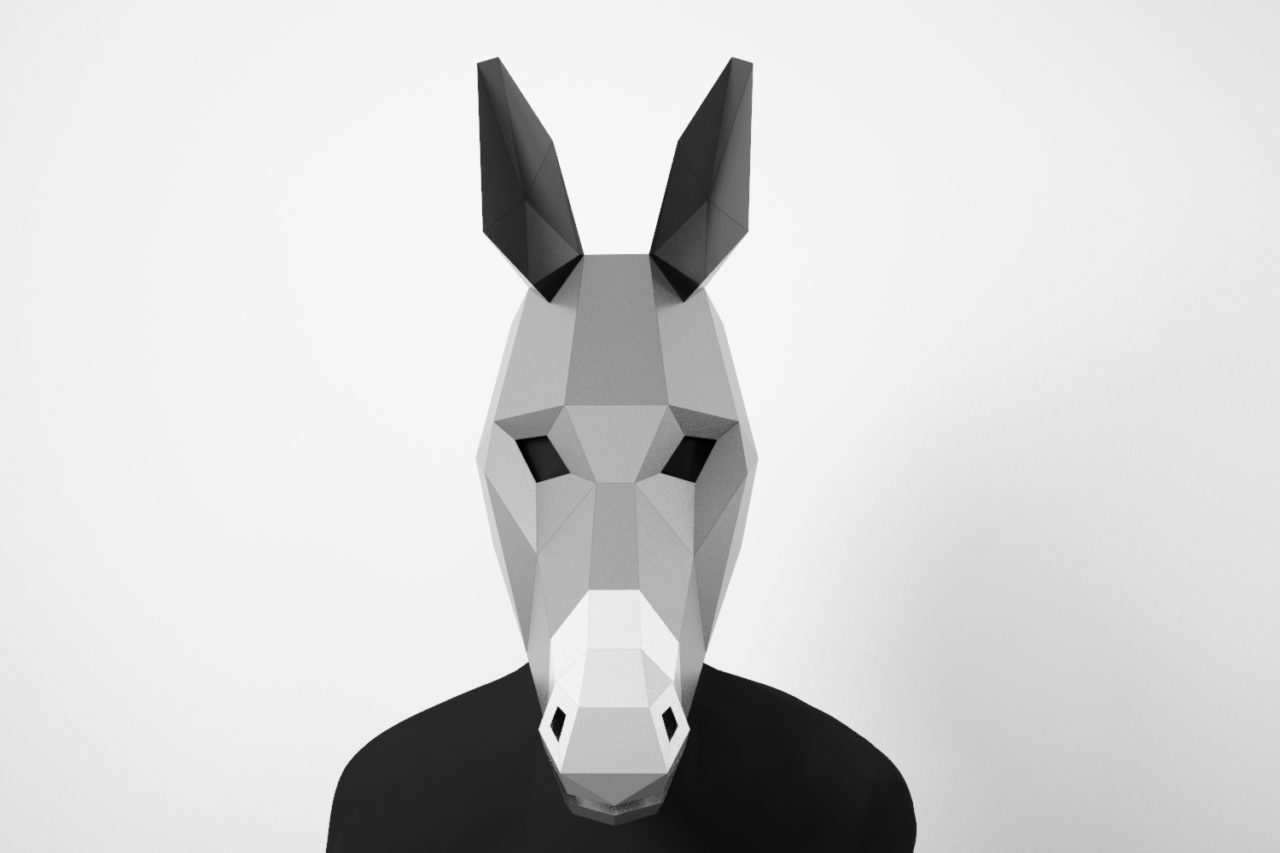 Máscara de burro DIY, Máscara Low Poly, Máscara de artesanía de papel ...