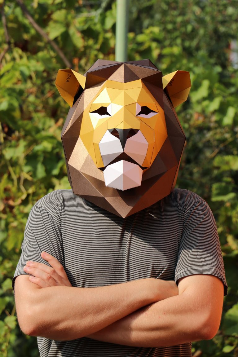 Máscara de León DIY, Máscara Low Poly, Máscara Paper Craft, Plantilla ...