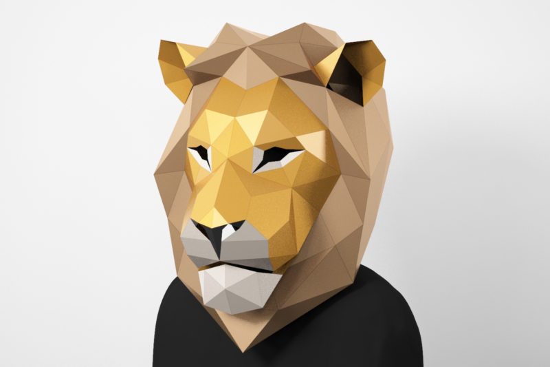 Máscara de León DIY, Máscara Low Poly, Máscara Paper Craft, Plantilla ...