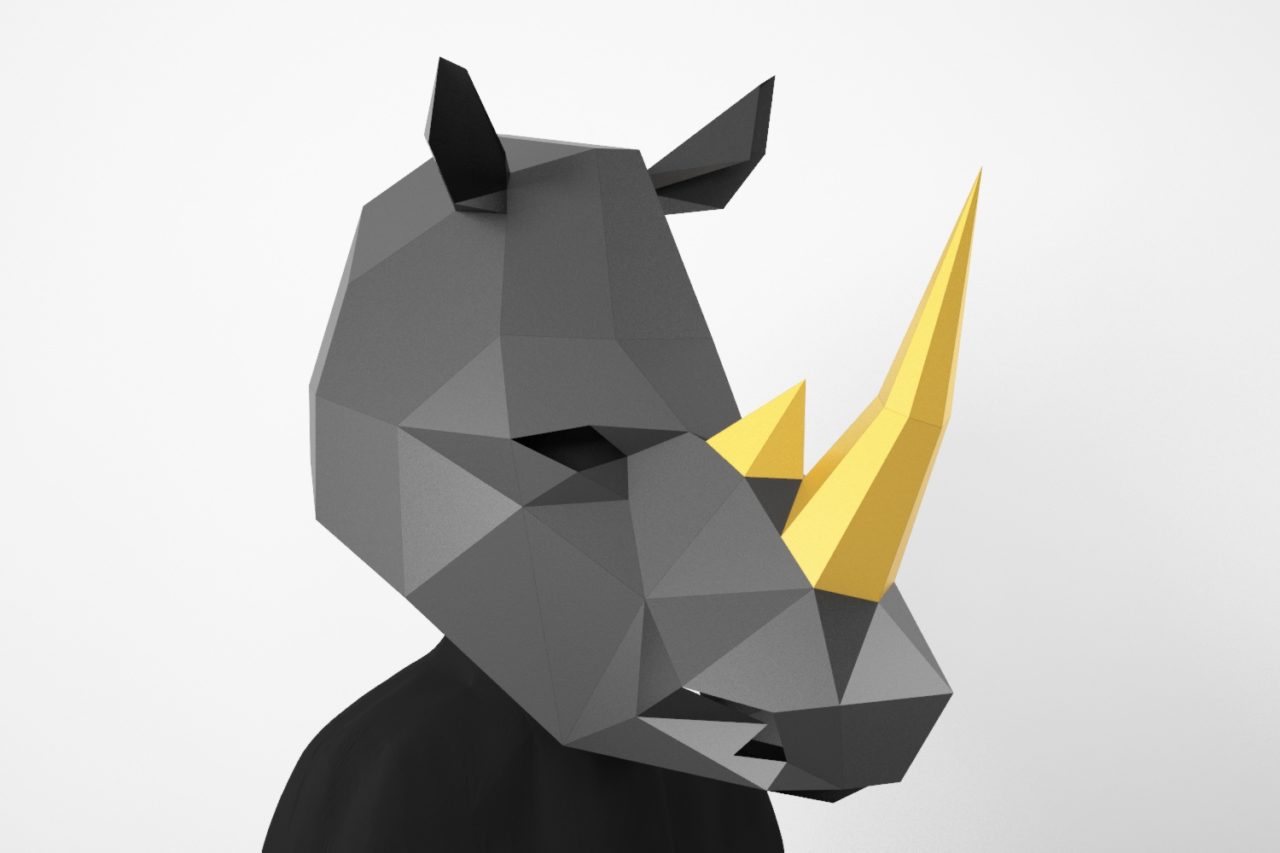 Rhino Low Poly Mask, DIY Paper Craft Mask Rhino, PDF Template For 3D ...