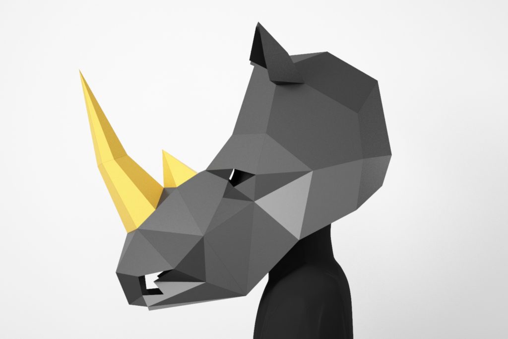 Rhino Low Poly Mask, DIY Paper Craft Mask Rhino, PDF Template For 3D ...