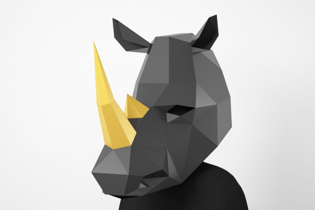 Rhino Low Poly Mask, DIY Paper Craft Mask Rhino, PDF Template For 3D ...