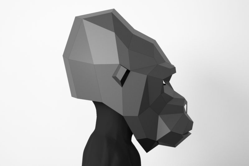 ゴリラマスクDIY、低ポリマスクゴリラ、ペーパークラフトマスクゴリラ、PDFテンプレートポリゴナル3Dマスク| ラクラフタ