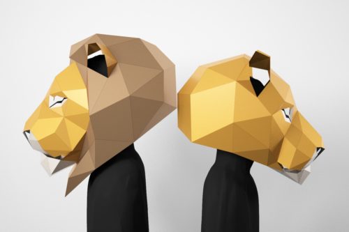 Masks of the Lion and Lioness, Low Poly, Paper Craft Mask, Pdf Template ...