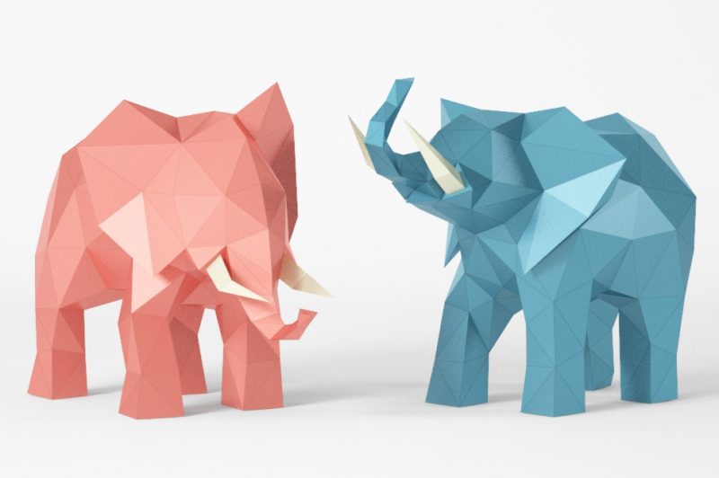 Large low poly Elephants, in two versions. PDF template for cardboard ...