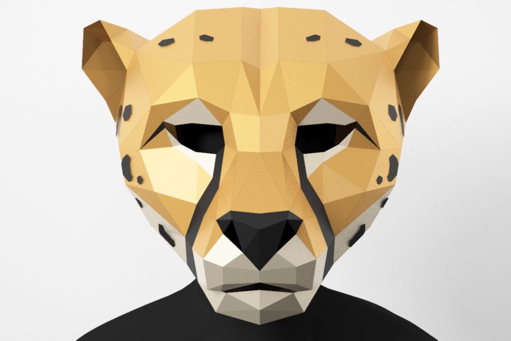 Cheetah mask, stunningly beautiful model, PDF assembly template | LACRAFTA