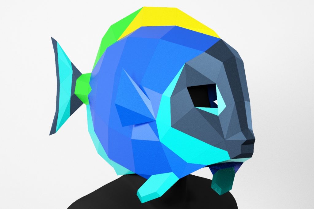 Tropical fish Dory polygonal mask PDF - LACRAFTA