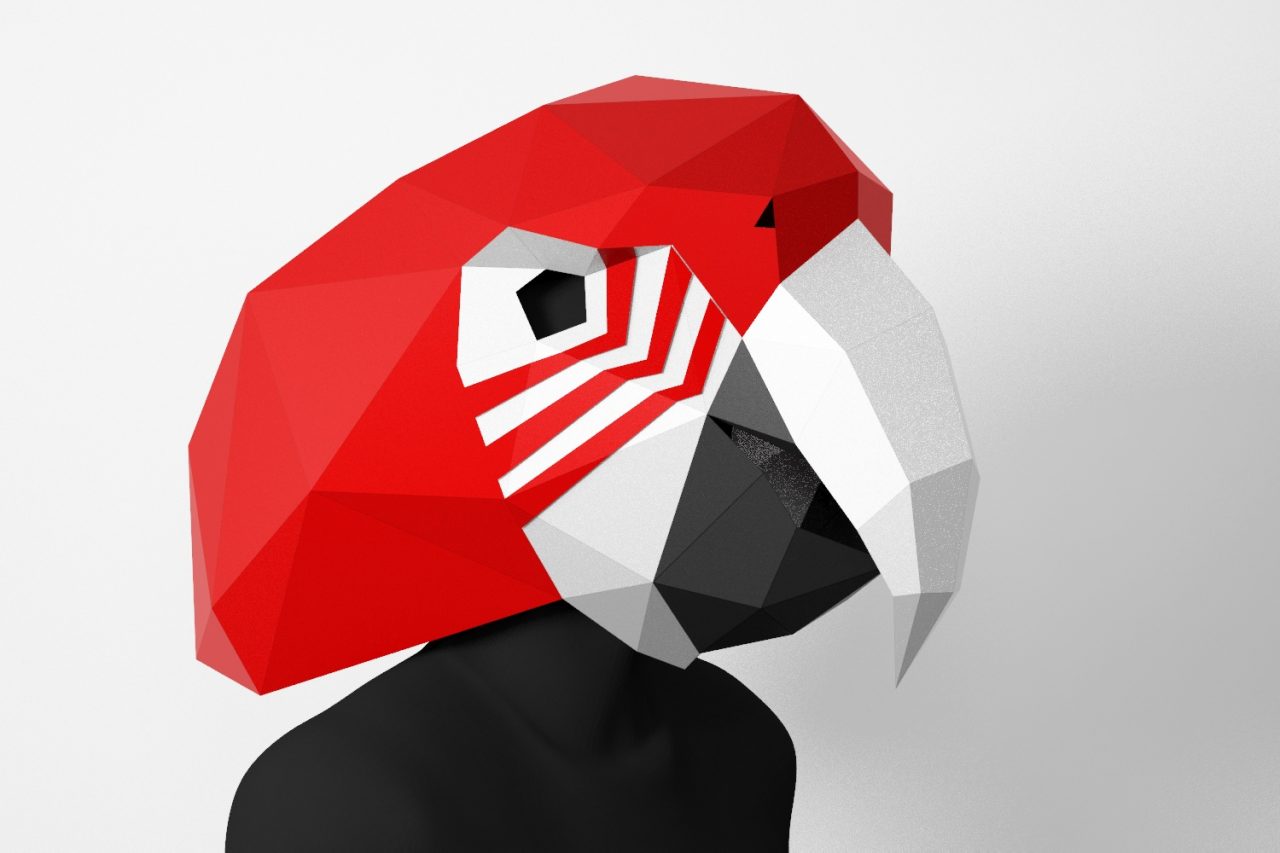 Parrot mask, classic polygonal design PDF template - LACRAFTA