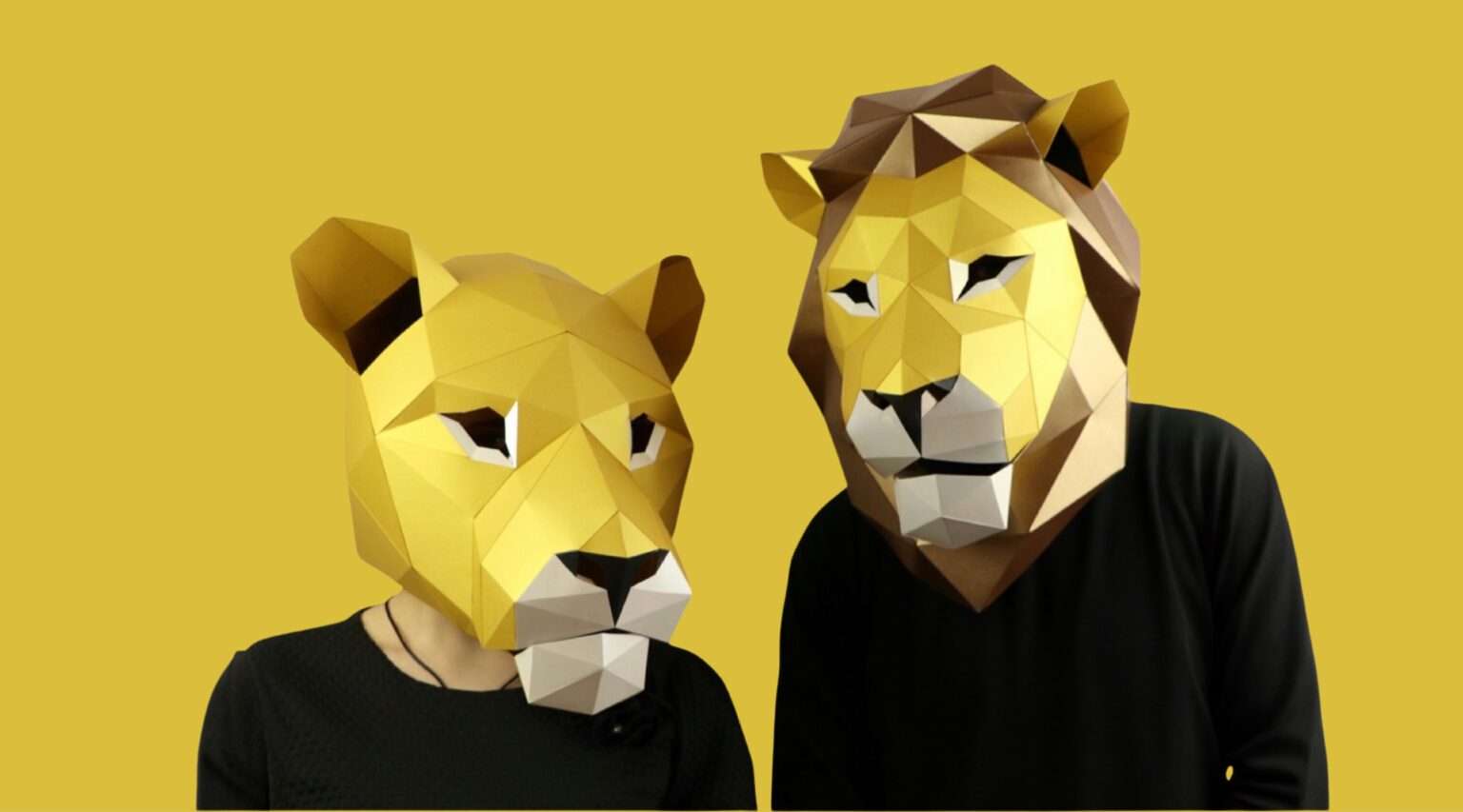 Masks of the Lion and Lioness, Low Poly, Paper Craft Mask, Pdf Template ...